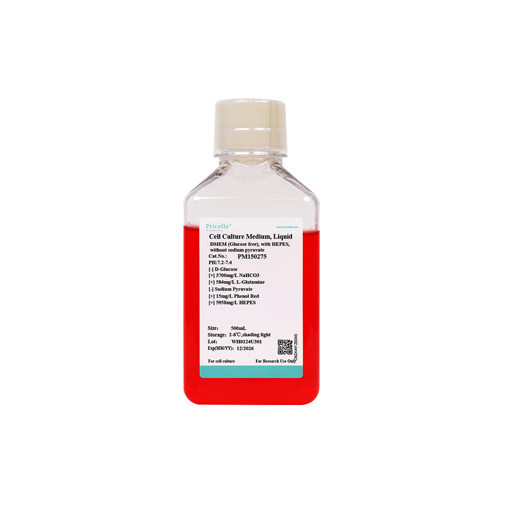 DMEM (Glucose free), with HEPES, without sodium pyruvate, 500mL